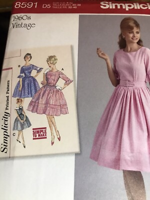 Simplicity 8591 Vintage 1960s Full Skirted Party Dress w Belt Sz 4-12 ...