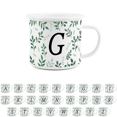 Enamel Camping Mug - Green Leaves Foliage Letter G Mug - Tea/Coffee ...