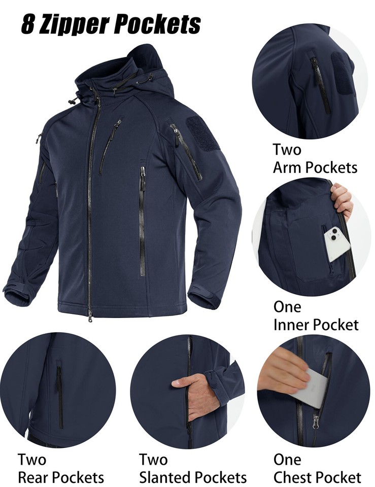 Mens Softshell Fleece Jacket Work Water Resistant Coat Hoodie Casual ...