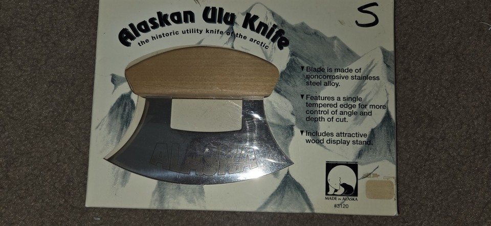 Alaskan Ula Knife wood Handle Stainless Steel blade with wood Display ...