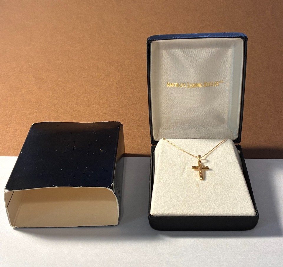 14K Yellow Gold Child Size Cross Pendant w/ 14K Gold Chain–Etched ...
