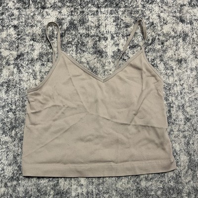 Women's Beige Spaghetti Strap V-Neck Knit Cropped Tank Top | eBay