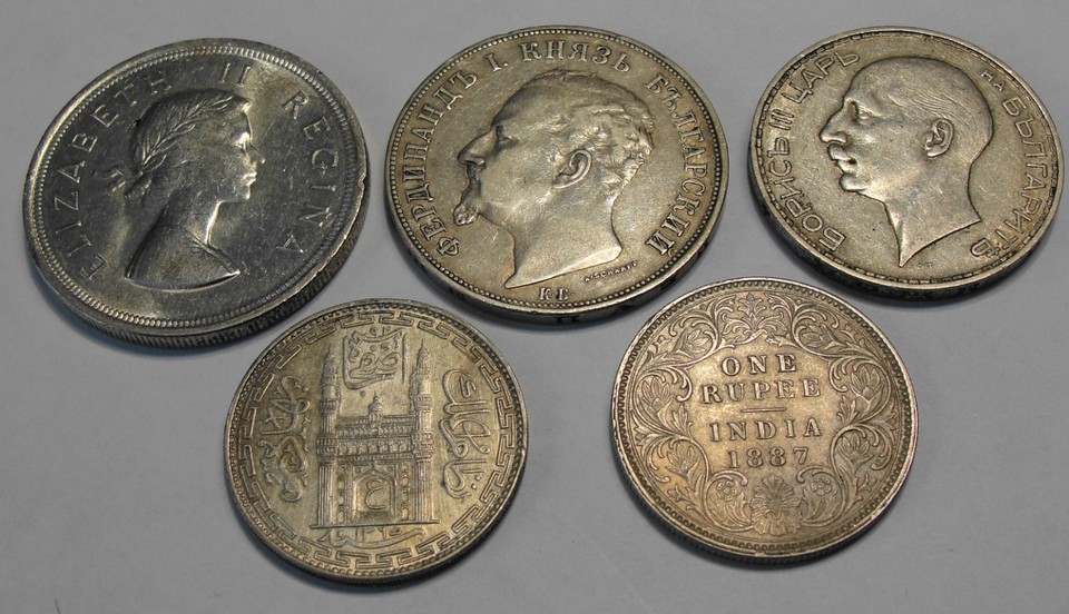 8 Silver Coins, German Mark, South Africa Shilling, India Rupee ...