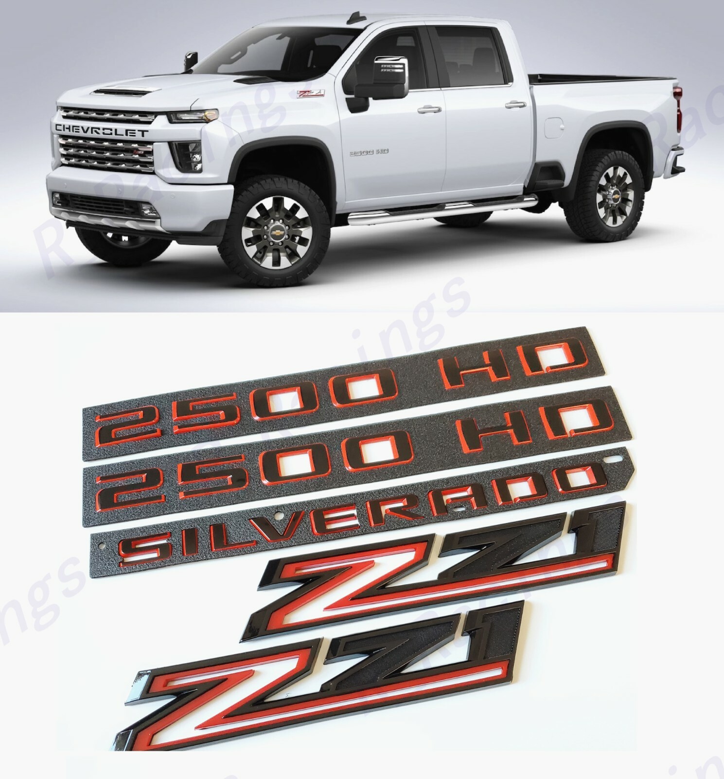 Black Red Doors 2500HD Tailgate Silverado Fender Z71 Emblems 2019+ 2500 ...