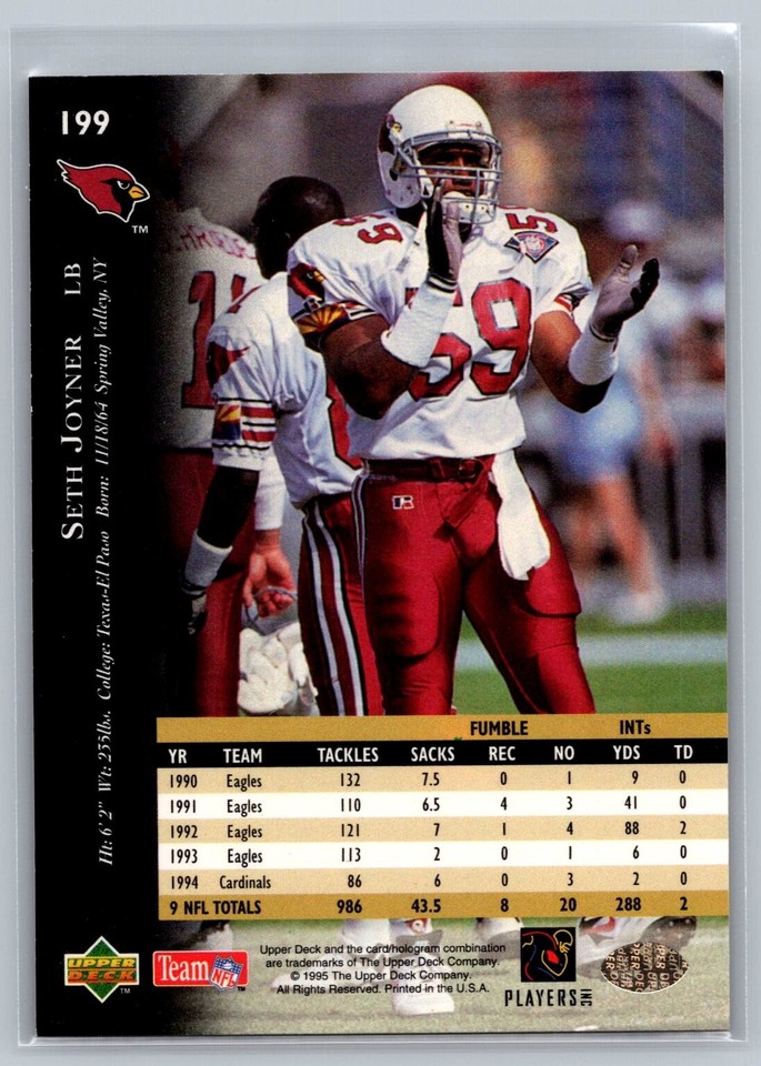 1995 Upper Deck Card # 199 Seth Joyner - Arizona Cardinals | eBay