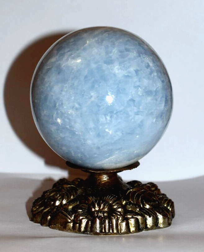 Celestite Sphere Orb Natural Blue 3 lb Large, Cast Bronze Base Stand | eBay