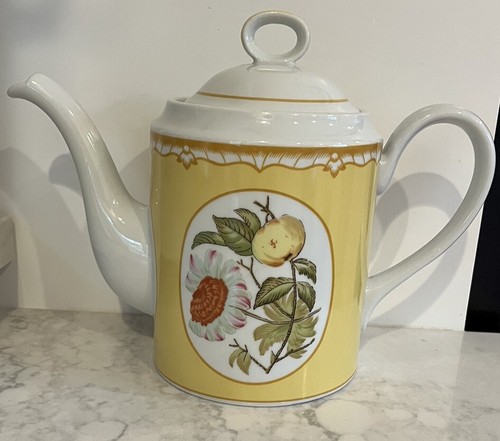 VTG Georges Briard Somerset Tea/Coffee Pot Yellow Flower Fruit White | eBay