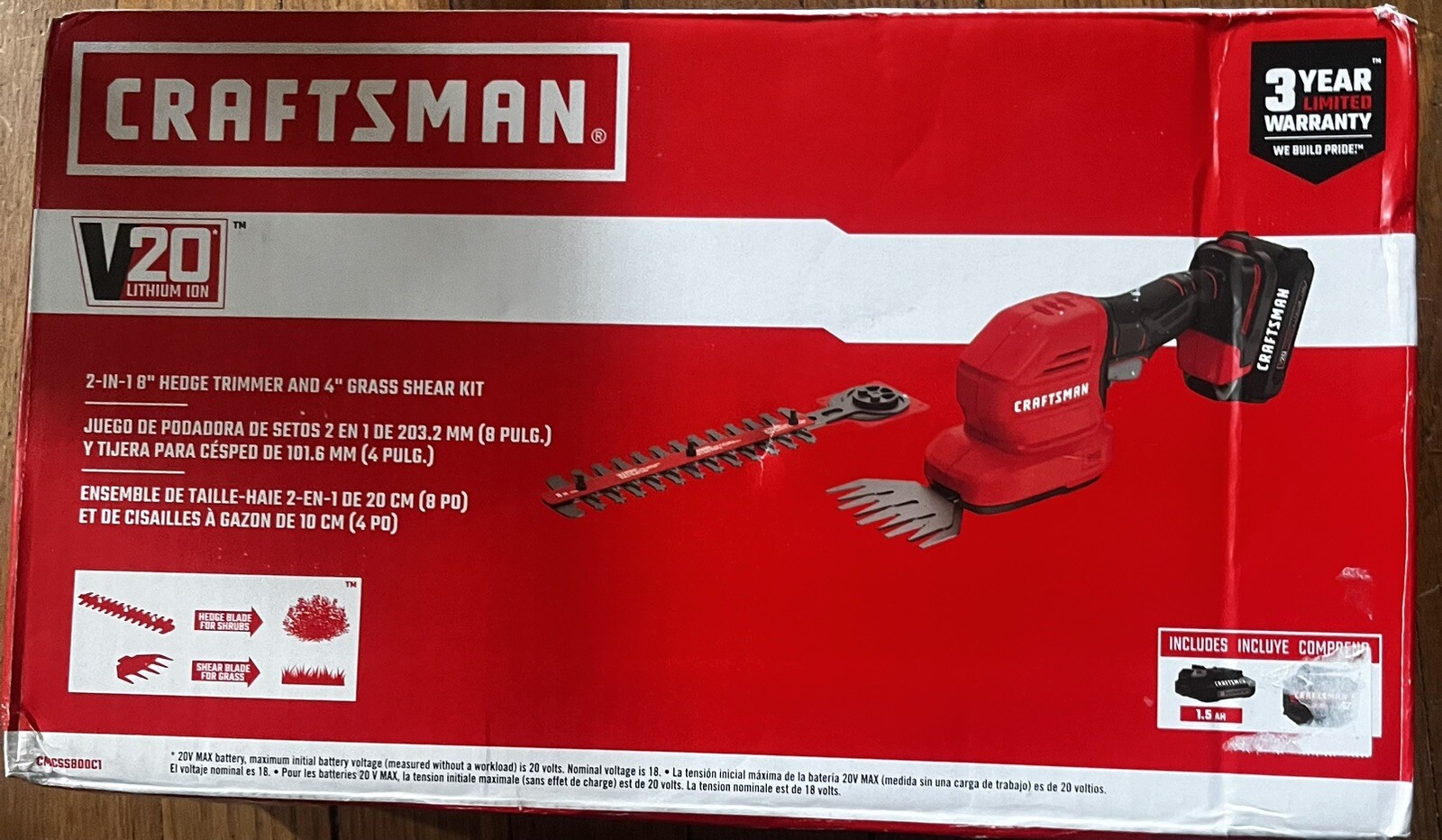 Craftsman V20 CMCSS800C1 2-in-1 8" Hedge Trimmer, 4" Grass Shear Kit ...