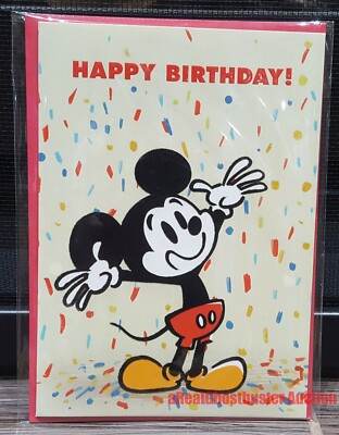 Official Disney Mickey Mouse Embossed Fuzzy Birthday Greeting Card New ...