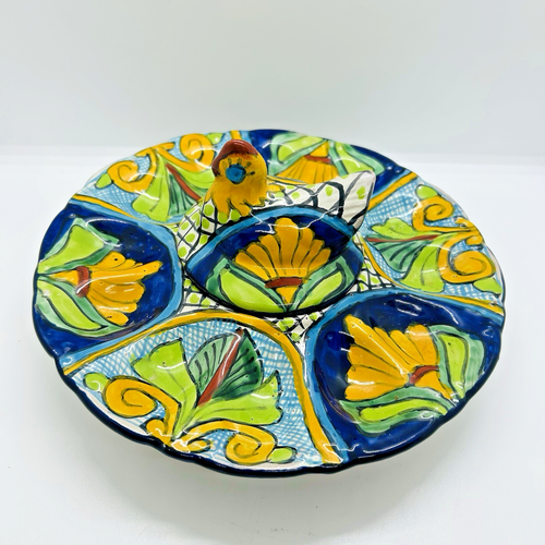 Mexican Talavera Pottery Hand Painted Deviled Egg Hen Platter 8" | eBay