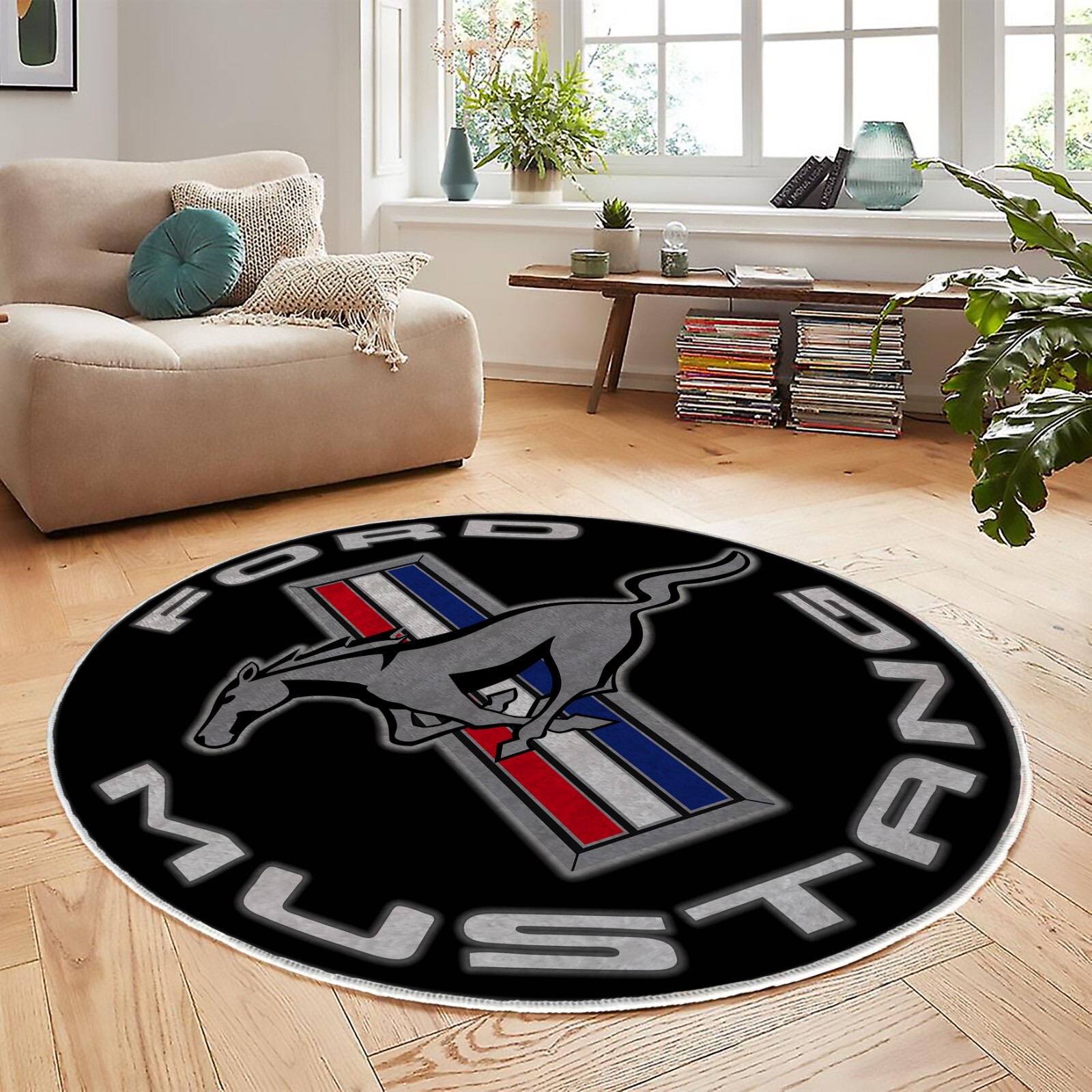 Ford Mustang Circular Area Rug, Mens Cave Decoration, Ford Mustand ...