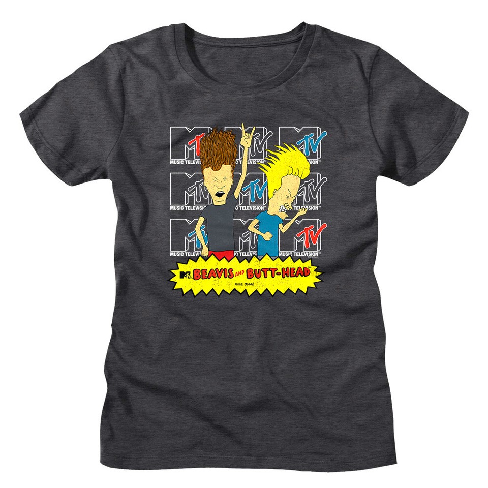 Beavis and Butthead Rockin Out on MTV Women's T Shirt Logos Air Guitar ...