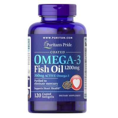 Puritan's Pride Omega-3 Fish Oil Coated 1200 mg (360 mg Active Omega 3 ...