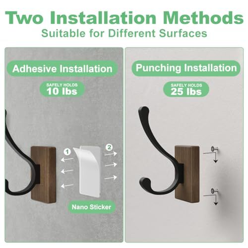 Wood Wall Hooks for Hanging - 4 Pack Hooks Wall Mounted, Wooden ...