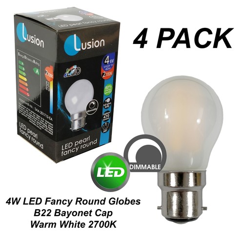 4 x 4W Dimmable LED Warm White Light Globes Bulbs B22 Bayonet 2700K ...