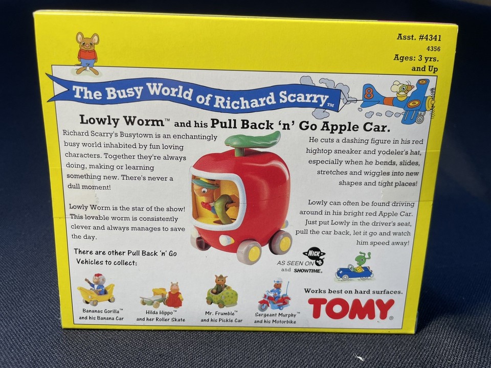 Lowly Worm Pull Back ‘n’ Go Apple Car Richard Scarry Busytown 1996 Tomy ...