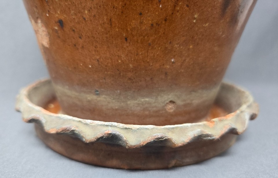 Mid 19th Century Pennsylvania Brown Glazed Redware Flower Pot Attached ...