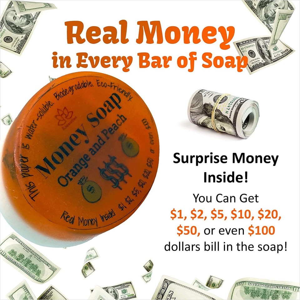 1 Glycerin Soap Bar with Real Money Inside with Cash Gift inside Orange ...