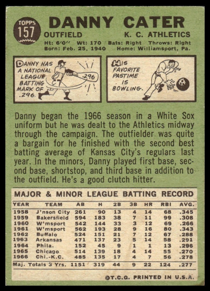 1967 Topps #157 Danny Cater | eBay
