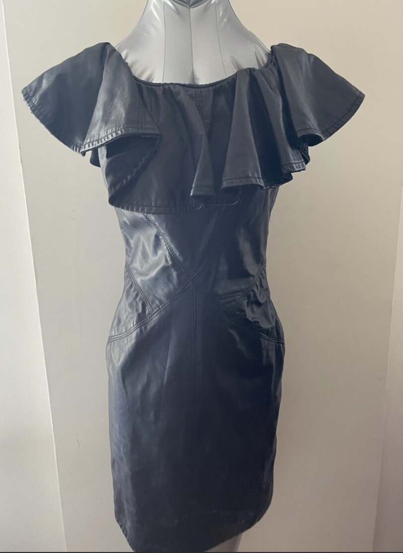 The Leather Ranch Black Leather Ruffle Dress Size Sma… - Gem