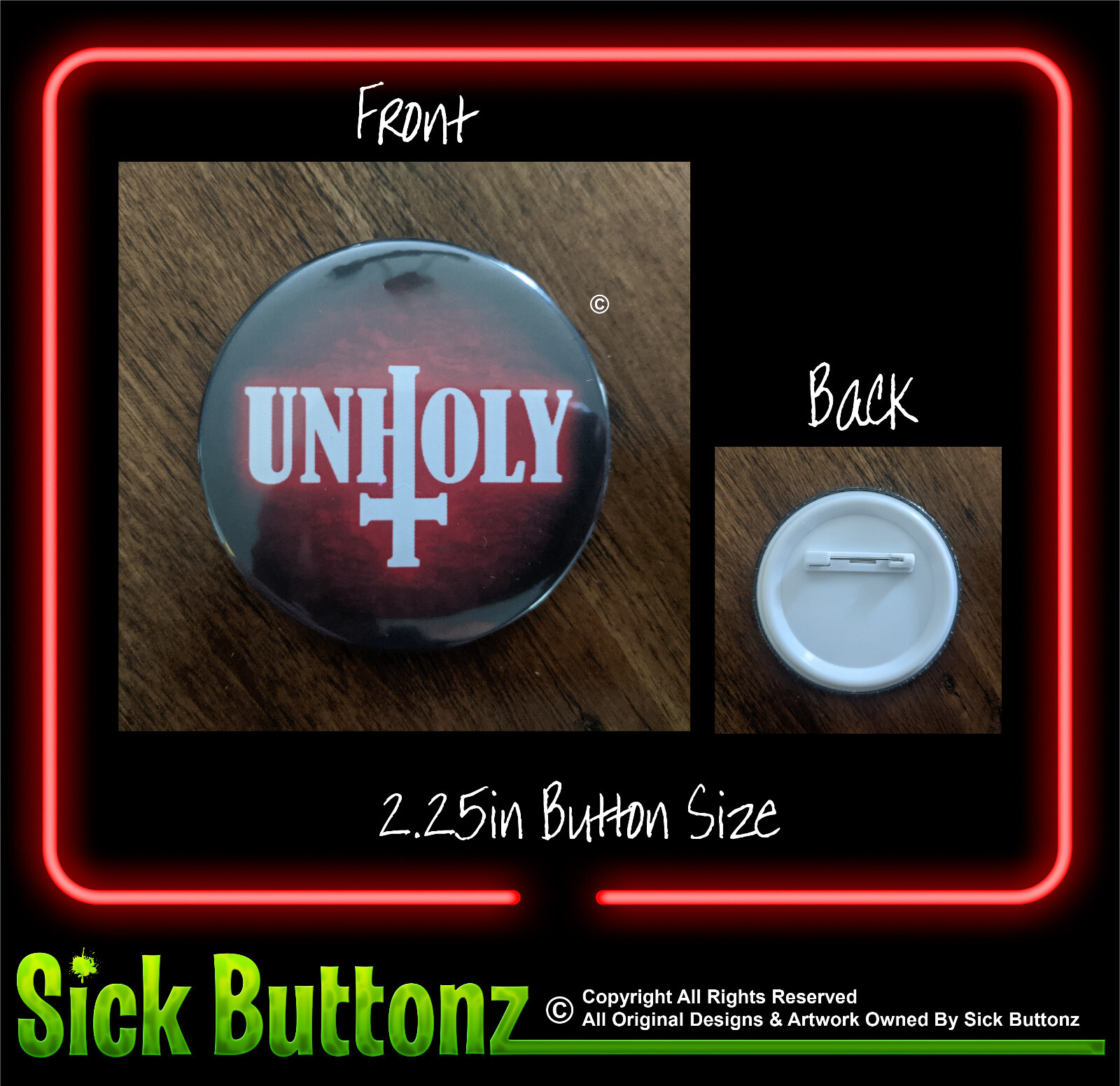Unholy Pin Back Button 666 Satan Devil Evil flair Fun Clothing Emo Goth ...