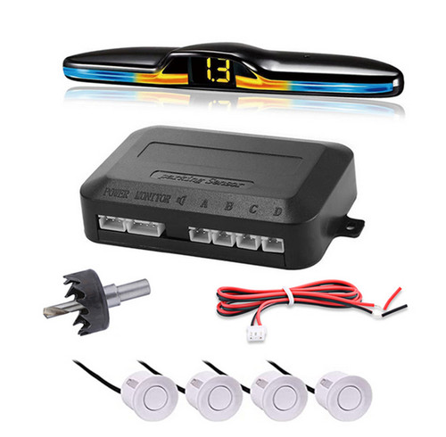 4 Parking White Sensors Car Backup Reverse Rear Radar System LED Alert ...