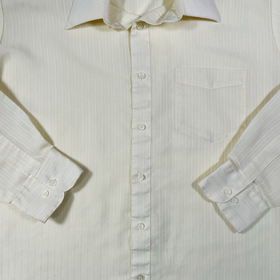 True Vintage 70s Sears Perma-Prest Button Up Shirt White Striped Mens M ...
