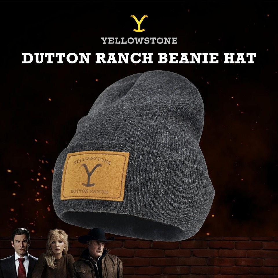 Yellowstone Dutton Ranch Beanie Hat, Winter Knit Cap with Cuff, Grey ...