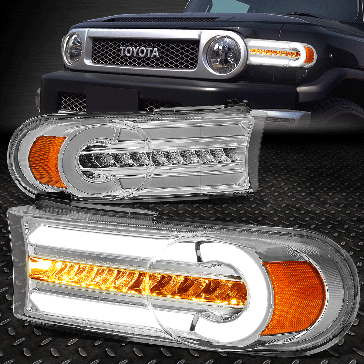 FOR 07-14 FJ CRUISER 3D LED DRL+SEQUENTIAL TURN SIGNAL BUMPER LIGHT ...