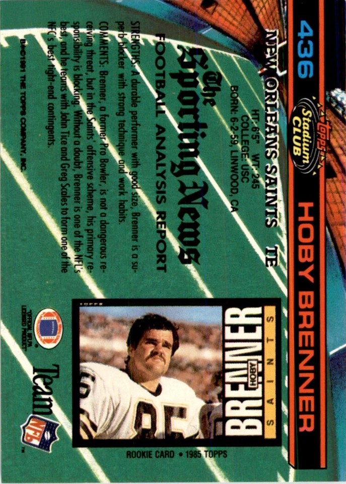 1991 Stadium Club Hoby Brenner . New Orleans Saints #436 | eBay