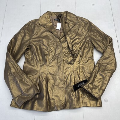 Lafayette 148 Bronze Metallic Belted Leather Jacket Women’s Size 14 NEW ...
