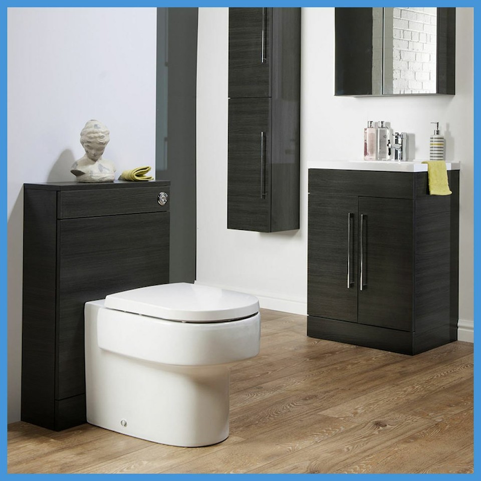 Bathroom Furniture Black Ash Vanity Unit Cabinet Basin Back To Wall WC ...