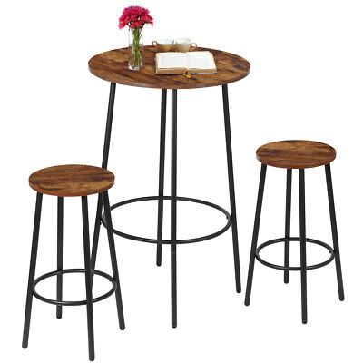 3 Piece Pub Dining Table Set Wooden Round Breakfast Tables w/2 Bar ...