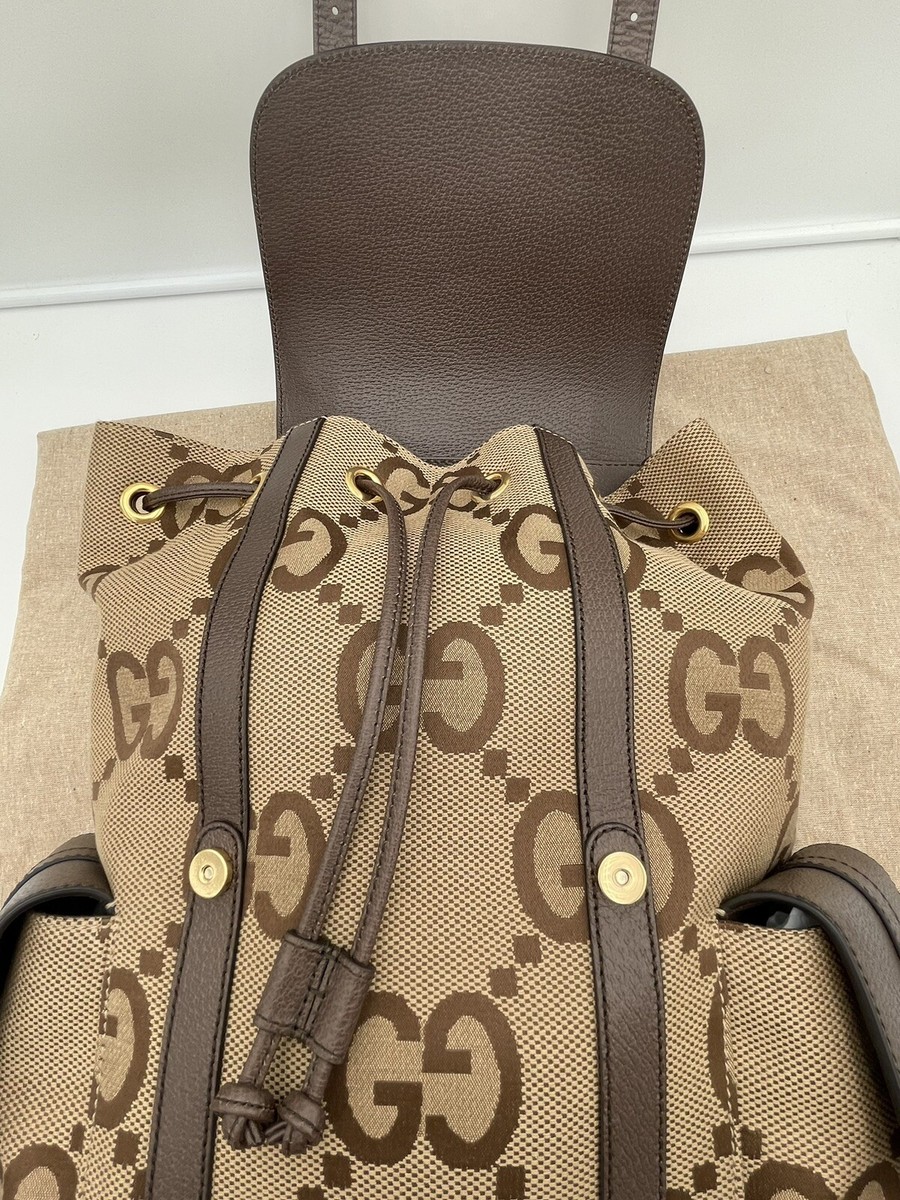 $3100 NEW Gucci Jumbo GG Backpack Bag Web Logo Brown Leather $3100 NEW Gucci Jumbo GG Backpack Bag Web Logo Brown Leather