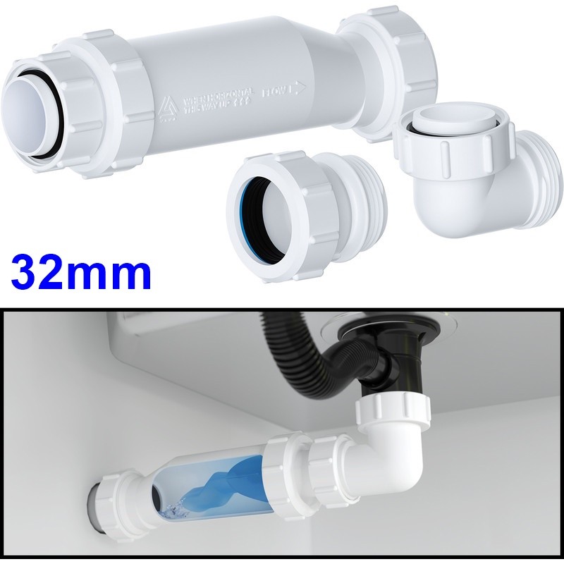 32mm Waterless Self Sealing Waste Valve Trap Bath Basin Kitchen Caravan ...