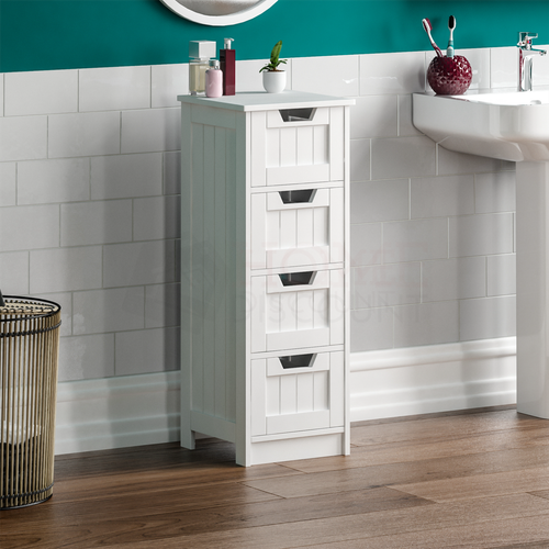 White Wood Free Standing Bathroom Storage Cabinet Unit – Rispa