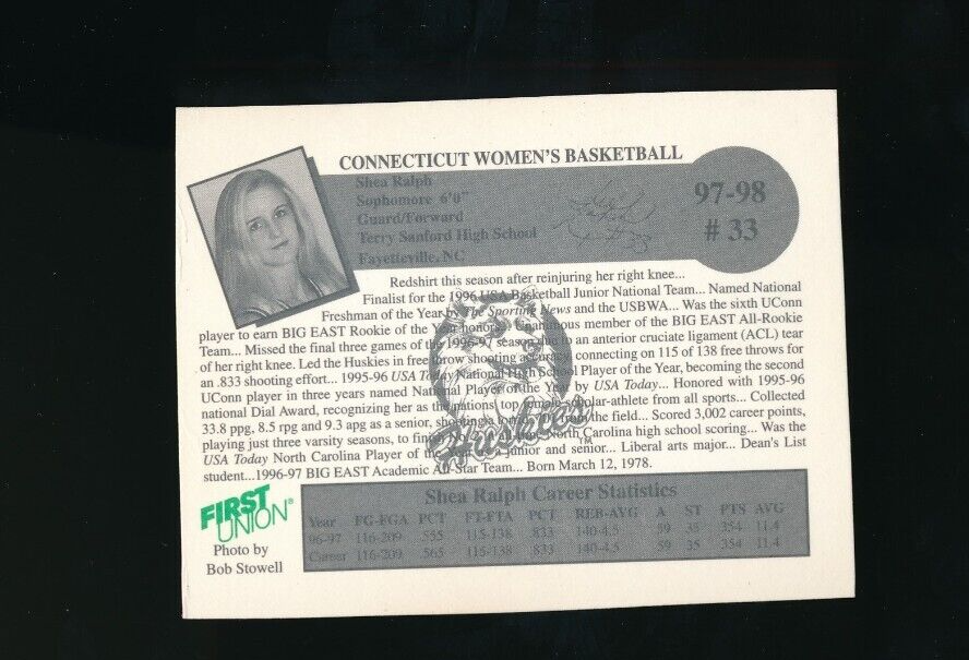 1997 Uconn Women's Team Issue hand cut Shea Ralph rare swsw6 | eBay
