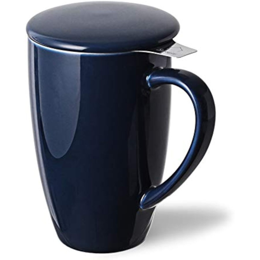 Porcelain tea infuser cup with lid, 16 oz tea cup with strainers for l ...
