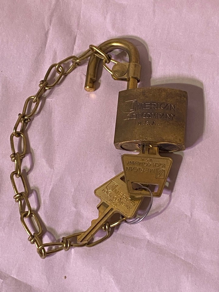 VINTAGE AMERICAN LOCK COMPANY U.S. MILITARY ALL BRASS PADLOCK WITH ...