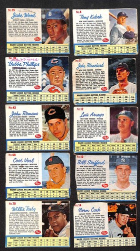 1962 Post GOOD avg lot of 19 different vy low grade baseball cards ...