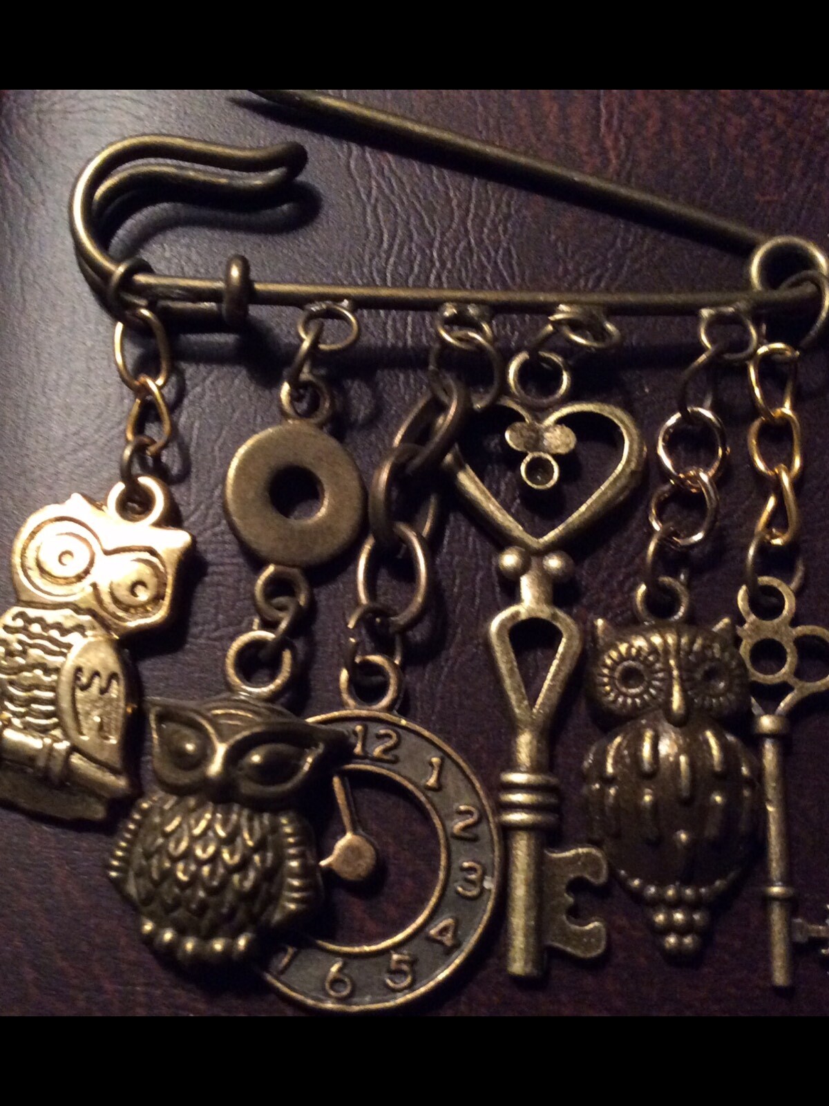 Steampunk Clock Owl And Skeleton Key Safety Pin Brooc… - Gem