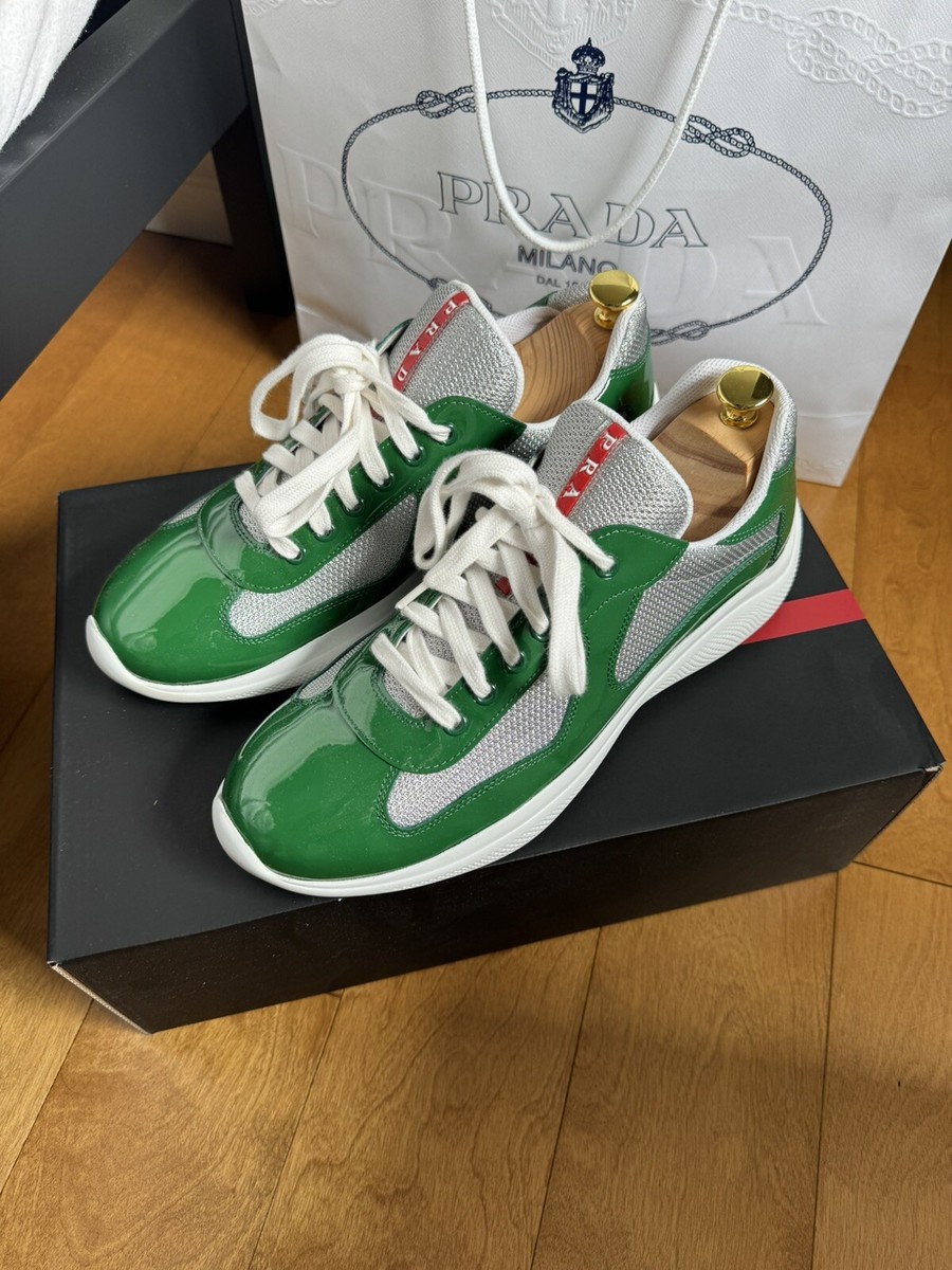 Prada Americas Cup Patent Leather Sneakers Green And Silver Prada Americas Cup Patent Leather Sneakers Green And Silver