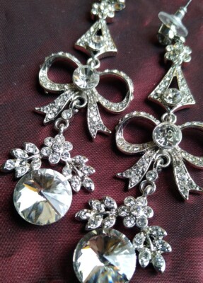Jaw Dropping JIM BALL 3" Dangle Drop Silver Tone Rhinestone Pageant ...