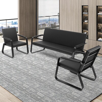 Reception Room Sofa Set 3 PCS Office Chair Guest Sofa Waiting Bench PVC ...