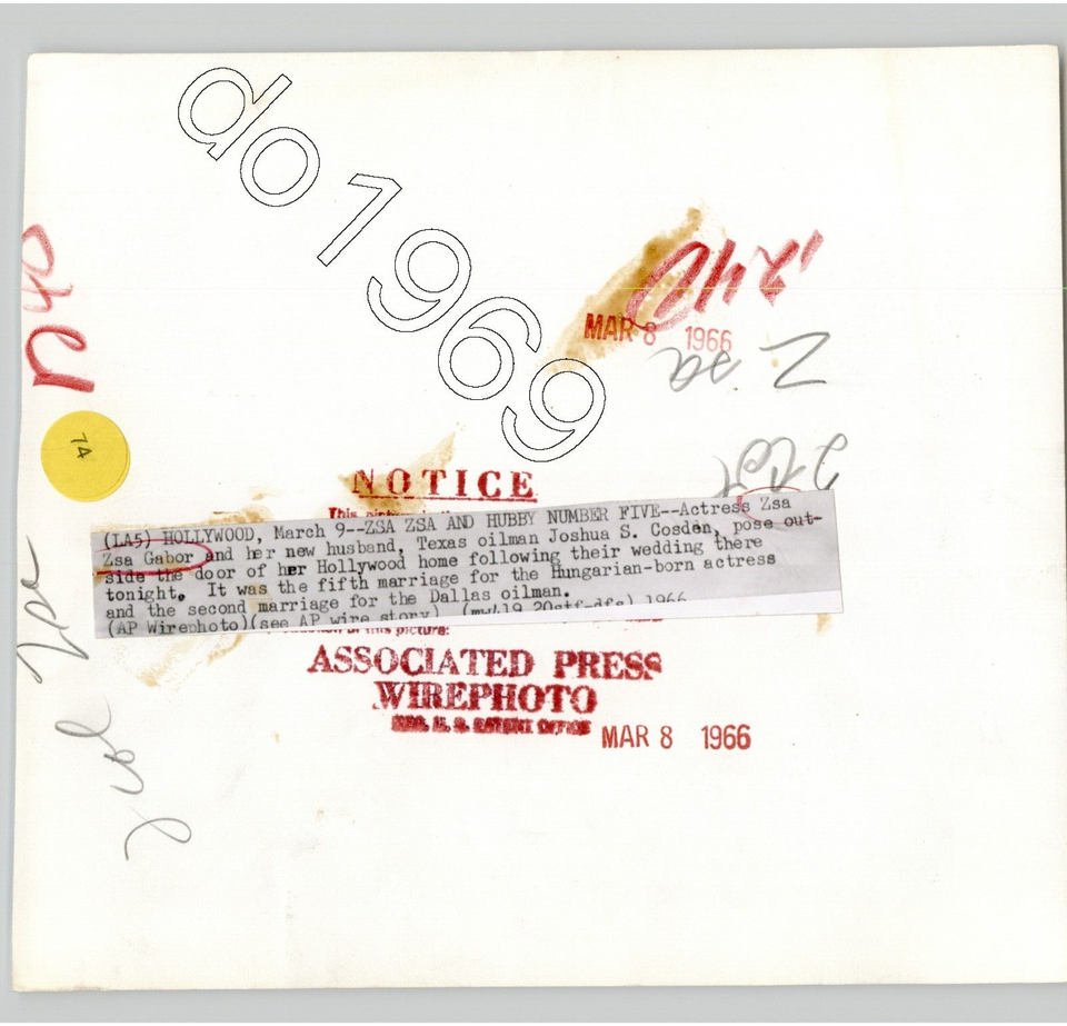 Socialite ZSA ZSA GABOR with Texas Husband HOLLYWOOD Vintage 1966 Press ...