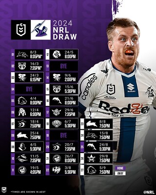 2024 DRAW MELBOURNE STORM MATCH FIXTURE TEAM PLAYER POSTER,NRL RUGBY ...