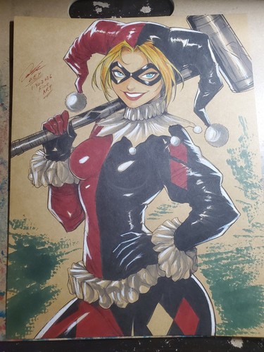 Harley Quinn SPECIAL CHARACTER CUSTOM REQUEST Orig Fine Art 8.5x11 COA ...