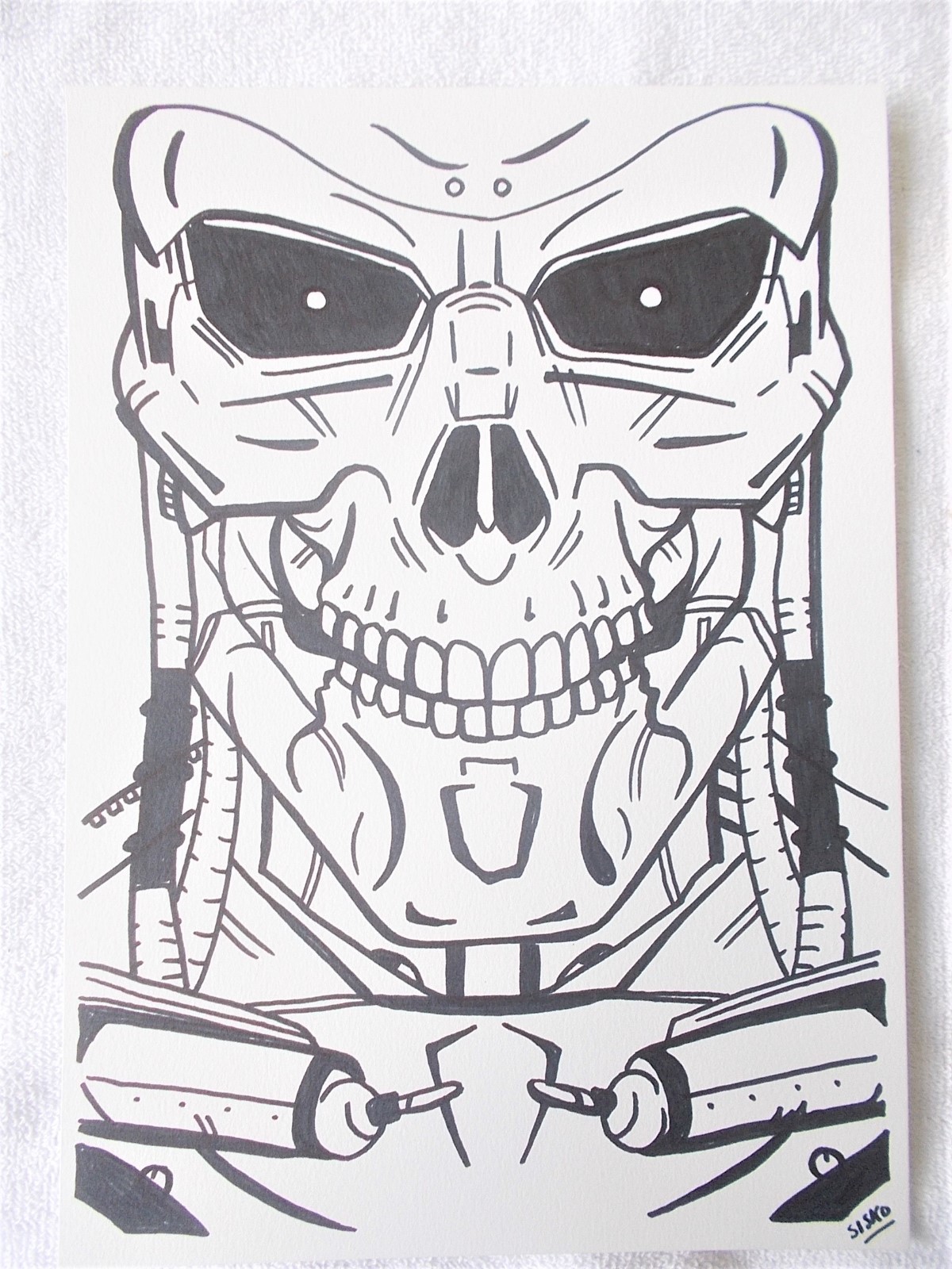 A4 Art Marker Pen Sketch Drawing Terminator Movie Skull Face | eBay