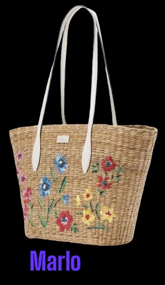 Kate Spade New York Garden Bouquet Embroidered Straw Tote | eBay Kate Spade New York Garden Bouquet Embroidered Straw Tote | eBay
