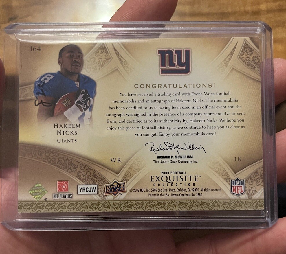 2009 Exquisite Collection Signature /225 Hakeem Nicks RPA Rookie RC ...
